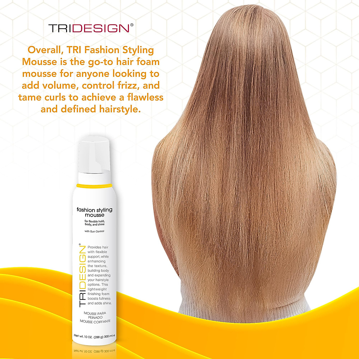 TRI Fashion Styling Mousse - Wavy Hair Volumizer & Curl Tamer with Frizz Control, Shine & Styling Options for Women, Hair Foam - 10 Ounce