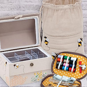 Hobby Gift Sewing Basket – 11.5 x 8.25 x 9 Novelty Sewing Box with Removeable Tray, Craft Storage & Hobby Organiser for Sewing Supplies – Bee