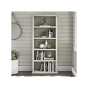 Bush Furniture Yorktown Tall 5 Shelf Bookcase, White Oak