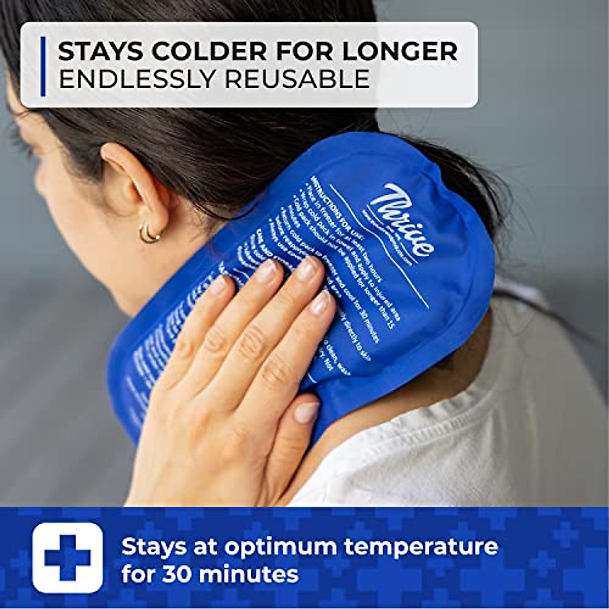 Thrive Reusable Ice Packs for Injuries - Pack of 2 - Large Gel Ice Packs for Knee, Shoulder, Ankle, Wrist, Neck & Back Pain Relief - FSA HSA Eligible (Dark Blue)