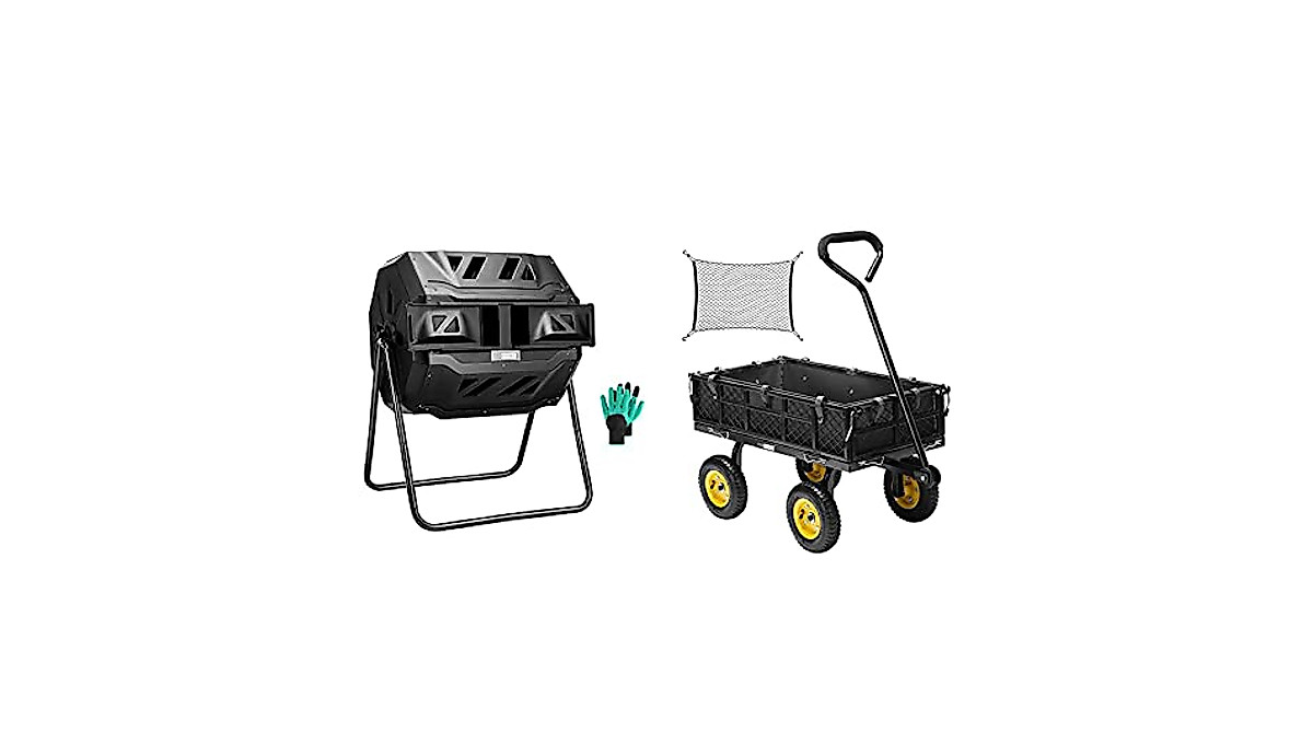 VIVOHOME Dual Chamber Composter & Heavy Duty Garden Cart Set