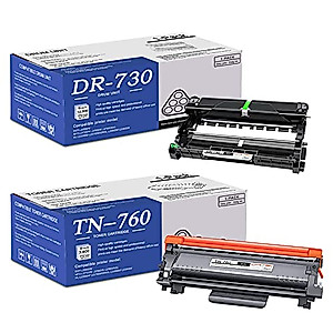 1 Pack TN760 Toner Cartridge & 1 Pack DR730 Drum Unit Compatible TN760 DR730 Replacement for Brother DCP-L2550DW MFC-L2710DW L2750DW L2750DWXL HL-L2350DW L2370DW L2390DW L2395DW Printer