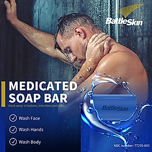 Battleskin Antifungal Medicated Soap Bar, Tea Tree Oil Body Soap Bar, Athletes Foot Jock Itch Ringworm Yeast Infection Treatment With Natural Oil