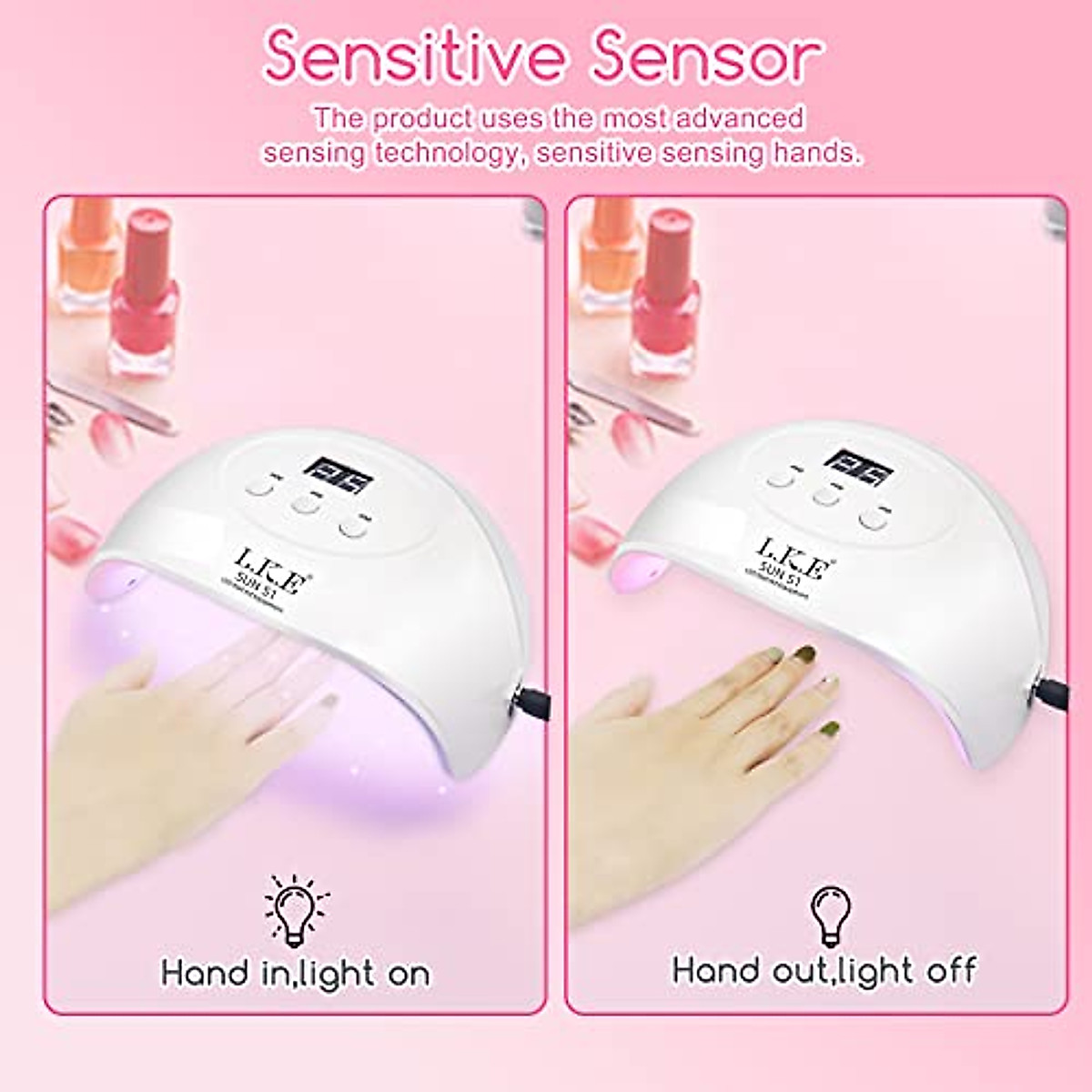 UV Light for Nails,UV LED Nail Lamp,Wisdompark Nail Dryer 72 W Professional Nail UV Light for Gel Polish with Adapter Gel Nails 3 Timers (Large)