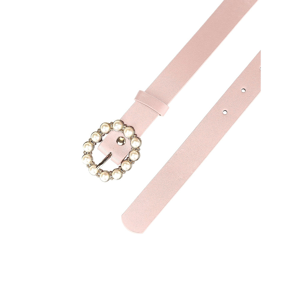 Allegra K Womens Pearl Waistband Skinny Leather Adjustable Pin Buckle Belt for Jeans Dresses Pants 75-90cm/29.53"-35.43" Light Pink