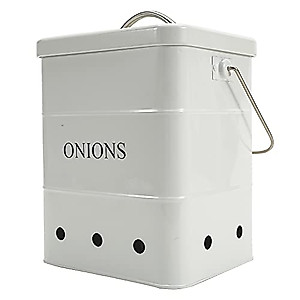 Gdfjiy Onion Storage Bin, Kitchen Storage Canister,Kitchen Pantry Organizer Tin With Airtight Lid & Handles, Vegetable Fresh Keeper with Aerating Tin Storage Holes (White)
