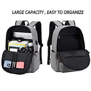 KYALOU Laptop Backpack, Lightweight Bookbag Casual Daypack for Men and Woomen, College with USB Charging Port - Gray