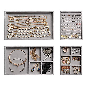 Frebeauty Acrylic Jewelry Box 4 Drawers,Clear Jewelry Organizer Velvet Rings Necklaces Earring Bracelets Display Case Stand Holder Tray for Women Girls (Gray)