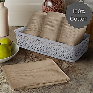 Cotton Clinic Premium Waffle Kitchen Towels 12 Pack – Soft Absorbent Quick Drying Table and Kitchen Linen - Dish Towels, Dish Cloths, Tea Towels and Cleaning Towels with Hanging Loop – 16x28 / Beige