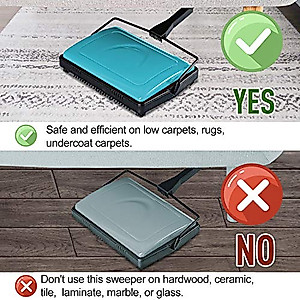 Yocada Carpet Sweeper Cleaner for Home Office Low Carpets Rugs Undercoat Carpets Pet Hair Dust Scraps Paper Small Rubbish Cleaning with a Brush Blue