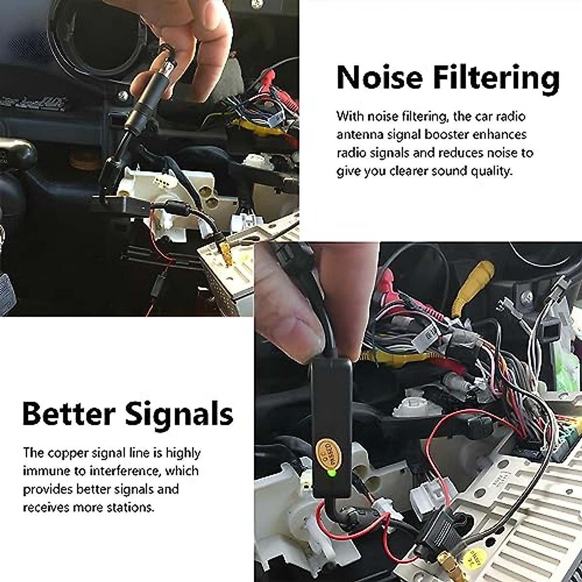 AICEL Car Antenna Booster, FM Radio Antenna Amplifier, Universal 12V Car FM Radio Aerial Antenna Amplifier Strengthen Booster, Signal Reception Adapter for Car Stereo, Audio, Radio, Media