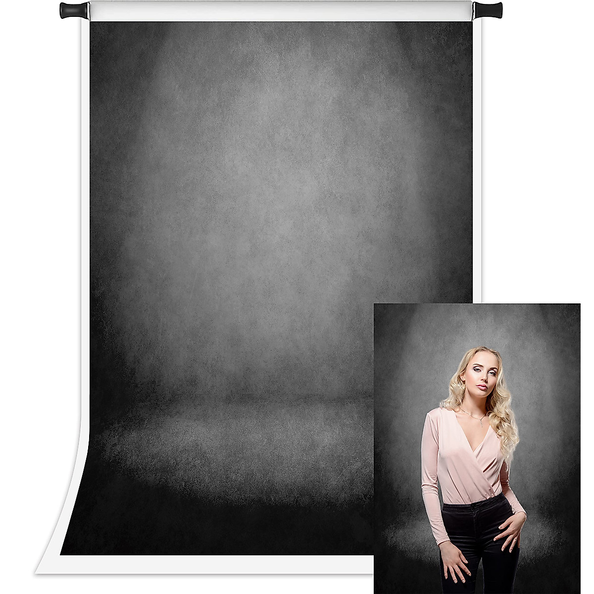 BINQOO 5x7ft Abstract Portrait Black Gray Photography Backdrop Professional Head Shots Adults Kids Girls Solid Color Backdrop School Student Old Master Photo Studio Props