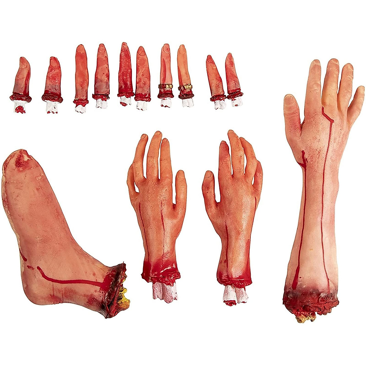 BLUE PANDA Scary Halloween Decorations, 14-Piece Realistic Halloween Body Parts Prop Set for Haunted Houses, Creepy Crime Scene Decor, and Halloween Pranks, Includes Fake Hands, Feet, Fingers