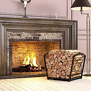 Fire Beauty Firewood Log Rack, Iron Wood Lumber Storage Holder for Fireplace, Heavy Duty Log Storage Bin for Firepit Stove Accessories