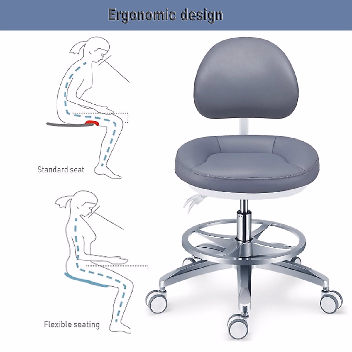 HYDTGZ Dental Chair Dentist Doctor's Stool PU Leather Dental Assistant Chair Adjustable Mobile Chair for Clinics, Dental Offices, Labs, Drawing Chair,A4
