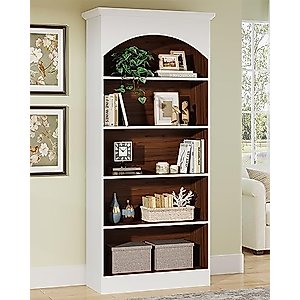 Tribesigns 5-Shelf White Bookcase and Bookshelf, 70.9'' Tall Bookcase with 5-Tier Storage Shelves, Vintage Free-Standing Library Bookshelf Shelving Unit for Living Room, Home Office (White & Oak)