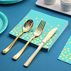 joy akkess 175PCS Teal Birthday Decorations Teal Party Decorations Birthday Plates and Napkins Party Supplies Serve 25 Teal Paper Plates for Brithday Party Wedding Baby Shower Graduation