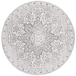 SAFAVIEH Brentwood Collection 5' Round Grey/Ivory BNT802F Medallion Distressed Non-Shedding Dining Room Entryway Foyer Living Room Bedroom Area Rug