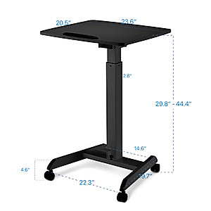 OCOMMO Mobile Podium - Pneumatic Standing Desk with 30 Degree Tilting Top, Adjustable Podium Stand, Lectern Portable with Wheels, Perfect for Lectures, Meetings, and Computer Use, Black