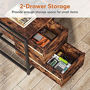 Tribesigns 55 Inch Computer Desk with 2 Drawers and Storage Shelves, Rustic Office Desk with Hutch, Study Writing Gaming Table Laptop Workstation for Home Office (Brown)