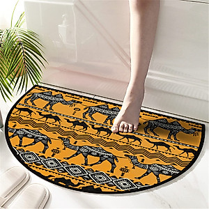 Ethnic Animals Camels Half Round Doormat Water Absorption Half Circle Rug Non-Slip Semi Circle Area Rugs Durable Washable Indoor Entrance Doormat for Bathroom Bedroom Kitchen Home Decor 36x24in