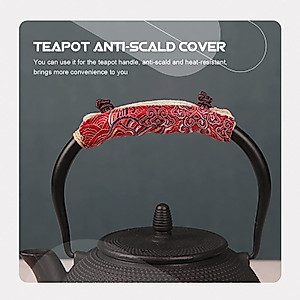 Teapot Handle Holder Cloth Tea Pot Handle Cover Heat- Resistant Non Slip Pot Holder Sleeve Teakettle Handle Sleeve for Home Kicthen (Red)