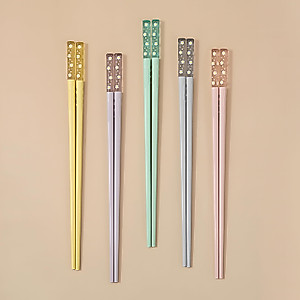 HELERKOL 5 Pairs Chopsticks Amber Cherry Blossom Pattern Multicolor Chopsticks Japanese Korean Non-slip Chopsticks Reusable Dishwasher Safe Yellow Pink Blue Green Purple Chopsticks