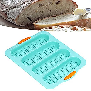 Bread Baking Pan, Insulated Handle Smooth Surface Easy Demolding Silicone Baguette Mould Wearproof Good Flexibility For Kitchen(green)