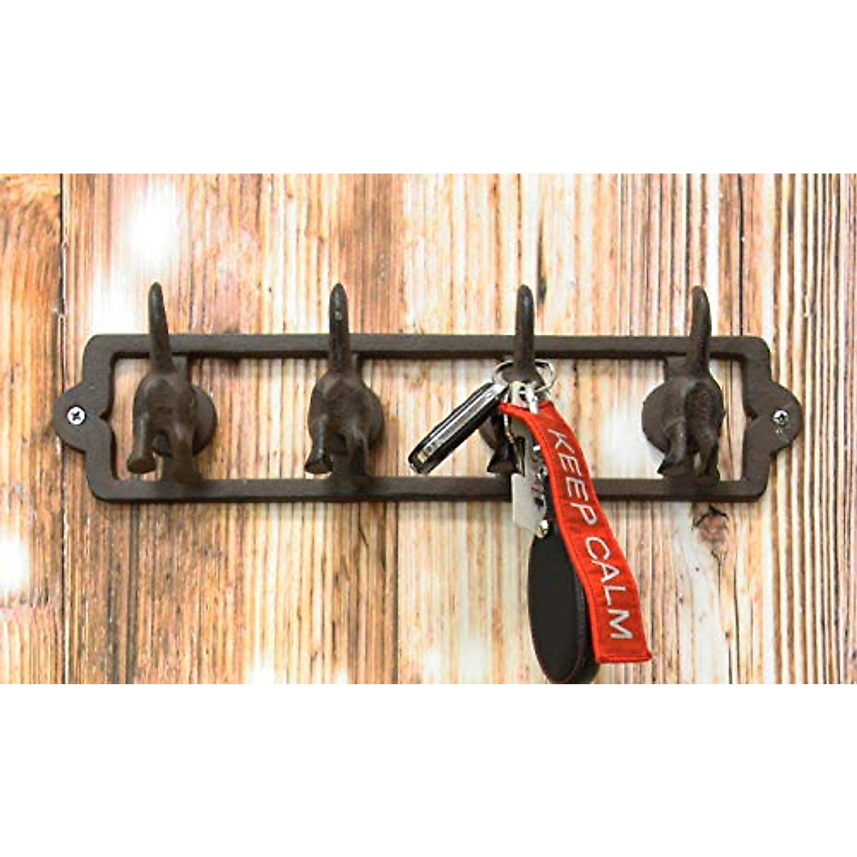 Ebros Cast Iron Whimsical Rustic Wagging Puppy Dog Tails 4 Pegs Quad Wall Hooks 13.75" Wide Hanger Dogs Themed Wall Mount Leash Coat Hat Keys Hook Decor Hanging Sculpture Plaque