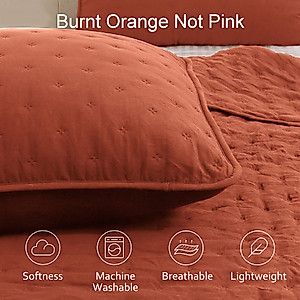 ROARINGWILD California Cal King Size Quilt Bedding Sets with Pillow Shams, Burnt Orange Oversized Lightweight Soft Bedspread Coverlet, 3 Pieces, 118x106 inches, All Season