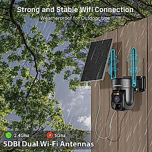 3K 5Dbi Solar Security Cameras Wireless Outdoor Cameras for Home Security, 5MP 4X Digital Zoom 360° PTZ Battery Powered WiFi Camera with Spotlight Siren,Color Night Vision,Motion Detection,2-Way Audio
