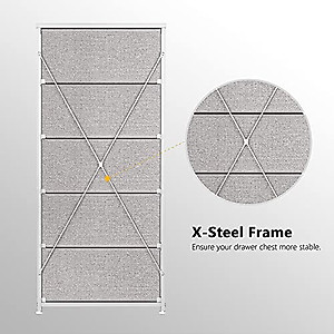 BANTI Dresser for Bedroom, Tall Kids Fabric Vertical Dresser with 5 Drawers, Storage Tower Organizer Unit for Closet, Living Room, Bedroom, Hallway, Steel Frame Wood Top, Light Grey