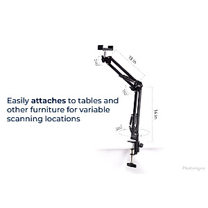 PHOTOMYNE Sturdy Flexible Phone Holder for Desk, Table, Office, Kitchen with Clamp for Photo Album Scanning, iPhone Holder for Desk- Black