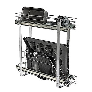 Household Essentials Glidez Multipurpose Chrome-Plated Steel Pull-Out/Slide-Out Storage Organizer for Cookware and Bakeware - 2-Tier Design - Fits Standard Size Cabinet or Shelf, Chrome