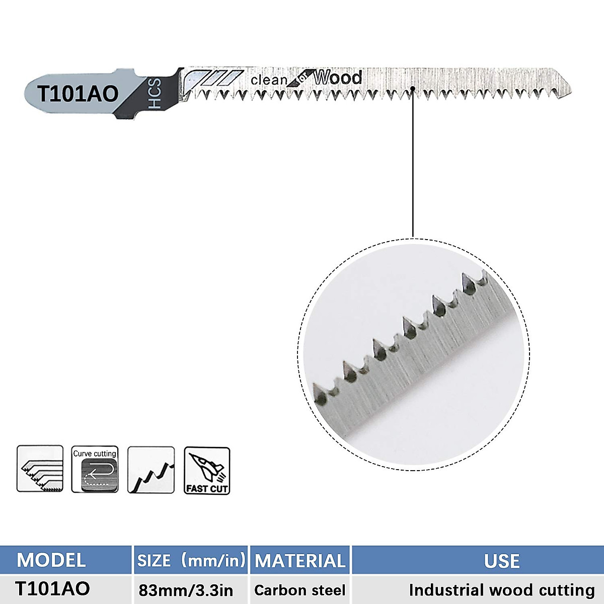 TAROSE 30-Piece T101AO 3-1/4 Inch 20 TPI Assorted T-Shank Scrolling Jig Saw Blades Set for Clean Cutting Wood