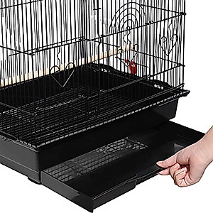 Yaheetech Open Play Top Medium Size Quaker Parrot Bird Cage Cockatiel Indian Ring Neck Sun Parakeet Green Cheek Conures Lovebirds Budgies Canary Finch Parrotlet Portable Bird Cage，Black