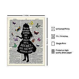 Alice in Wonderland Quote Wall Art 11x14 - Inspirational Gift for Women - Funny Sayings Poster Picture - Positive Quotes - Motivational Wall Art for Women -Teen Girls Bedroom, Living room, Home Office