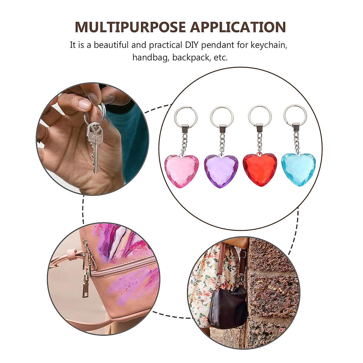 4Pcs key chain valentines keychain Heart Shape Key Holder crystal heart keychain for couples keychain heart key Hanging heart key pendant decoration bag lovers bags Acrylic