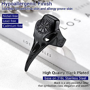 PROSTEEL Pinky Ring Size 7 Goth Vintage Viking Jewelry Raven Skull Long Finger Cool Rings For Men