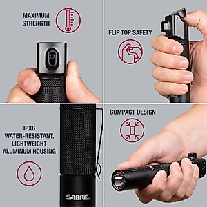 SABRE PepperLight 2-in-1 Flashlight Pepper Spray, Ultra-Bright 750 Lumen Flashlight, Visible Up To 540-Feet (165-Meters), Protect Aginst Multiple Threats with 25 Bursts, IPX6 Water-Resistant Rated
