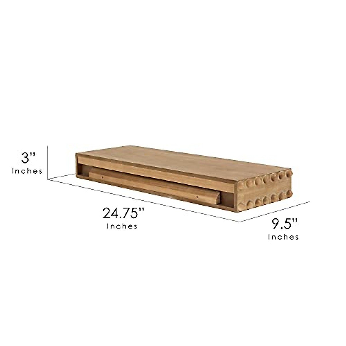 American Art Decor Small Rustic Beaded Wood Decorative Floating Wall Mounted Shelf - Natural - 24.75" L x 3" H x 9.5" D