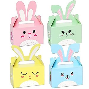 24 Pack Easter Treat Boxes Happy Easter Party Favor Boxes Bunny Eggs Gift Box with Handle Easter Basket Containers Candy Goodies Box for Kids Home School Classroom Party Favor Decorations Supplies