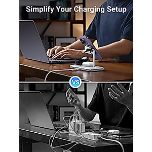 UGREEN MFi-Certified 25W 3-in-1 MagSafe Wireless Charging Station, 15W Fast Charging for iPhone 14/13/12 MagSafe Series, Compatible with Apple Watch, AirPods Series (No AC Adapter)