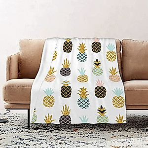 Cute Pineapple Stylish Glitter Throw Blanket Super Soft Warm Bed Blankets for Couch Bedroom Sofa Office Car, All Season Cozy Flannel Plush Blanket for Girls Boys Adults, 60 X 40 Inch