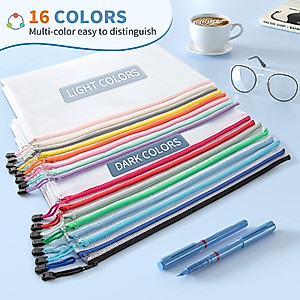 Umriox 16 Pack Large Zipper Bags 16.9x12.4 in, A3 Mesh Zipper Document Pouch for Organizing, Storage Bags with Zipper for Board Game, Puzzles, Sewing Project, Travel Supplies