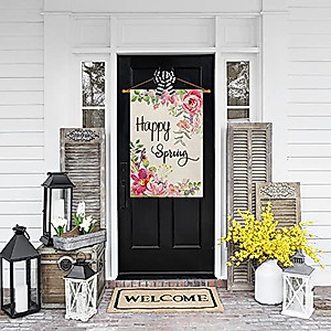 AVOIN colorlife Happy Spring Peony Flower House Flag Double Sided, Seasonal Spring Yard Outdoor Flag 28 x 40 Inch