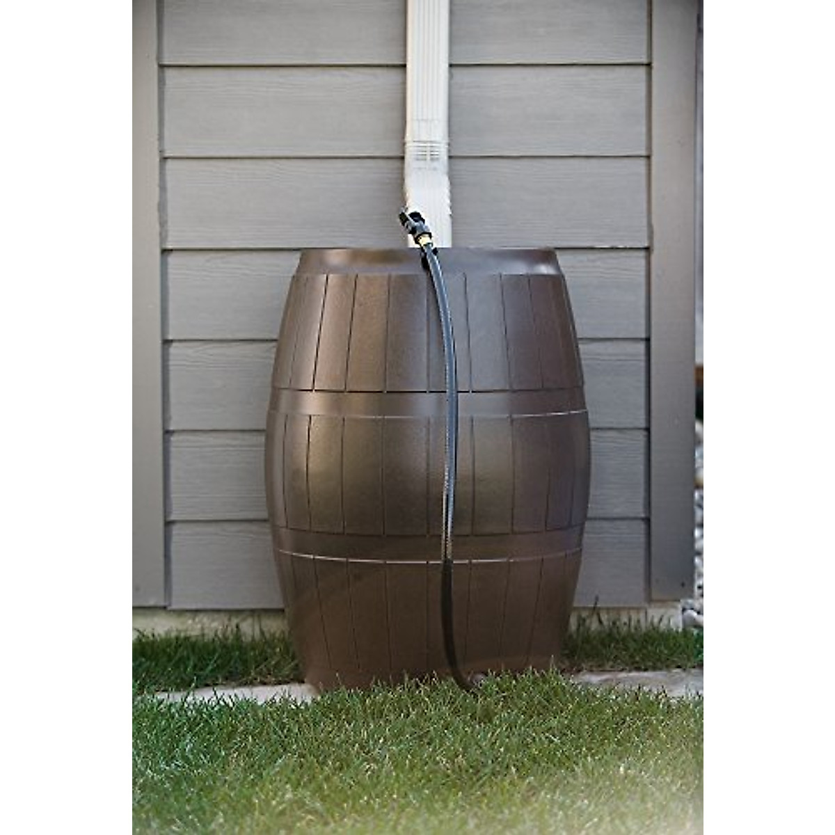FCMP Outdoor RC4000 50-Gallon Heavy-Duty Outdoor Home Rain Catcher Barrel Water Container with Spigots and Mesh Screen, Brown