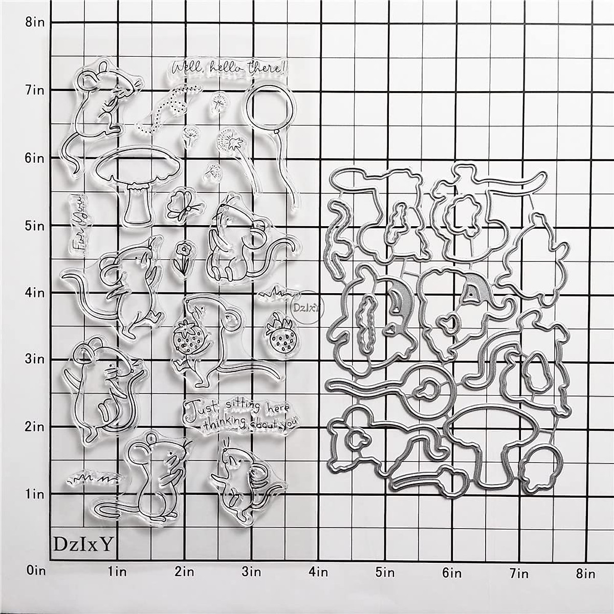 DzIxY Strawberry Mouse Clear Stamps and Metal Cutting Dies Sets for Card Making Scrapbooking Paper Supplies Silicone Seals Storage Pockets