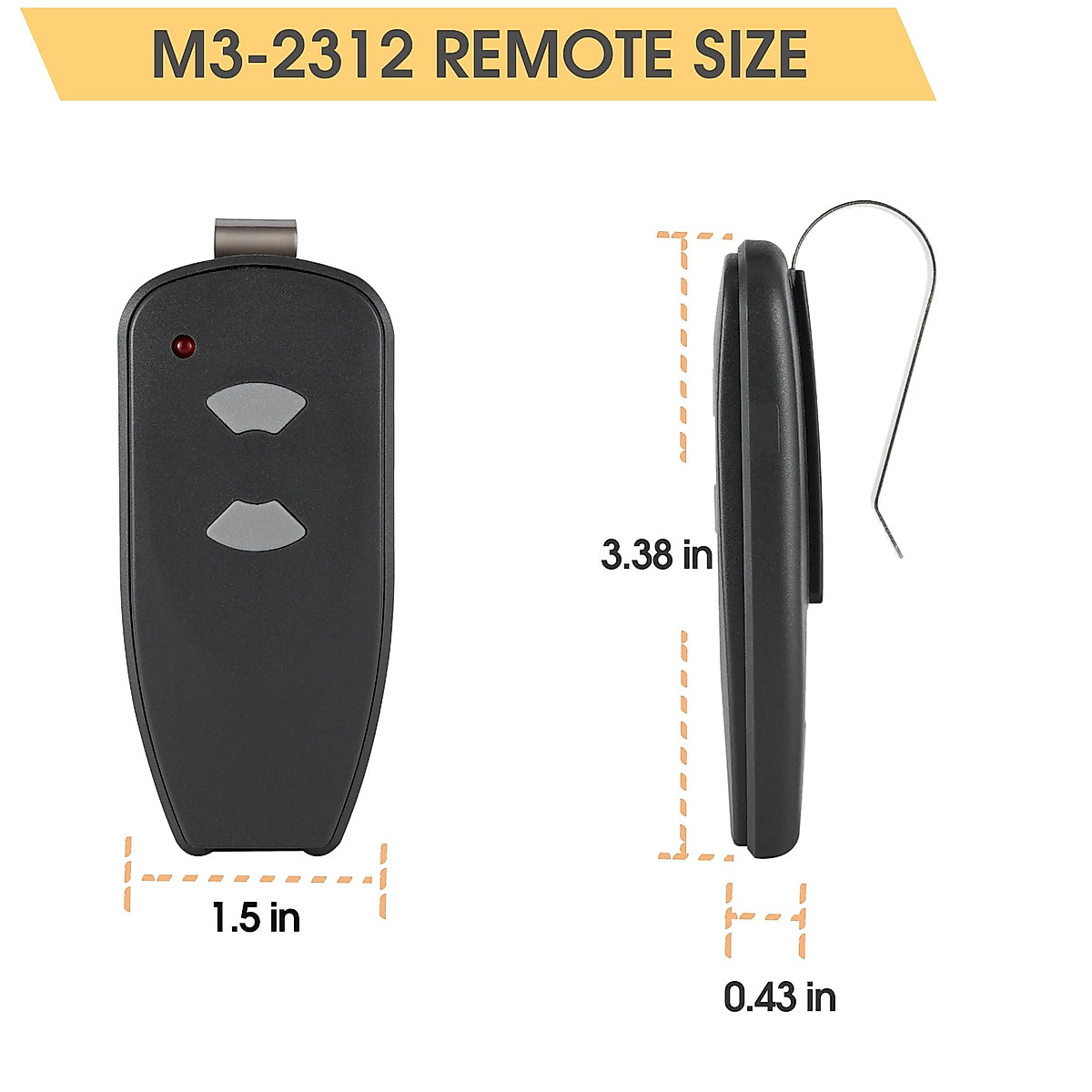 M3-2312 315 MHz 2-Button Garage Door Opener Remote Compatible with Marantec M4500e, M4700e, Martin DC3700, DC2500 with Sun Visor Clip, Gray, 2 Pack