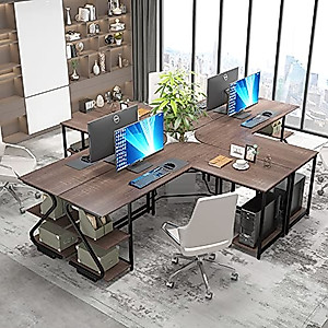 Merronix L Shaped Computer Desk with Shelves, Reversible Gaming Corner Desk, Modern Home Office Desk PC Workstation Space Saving, Dark Brown